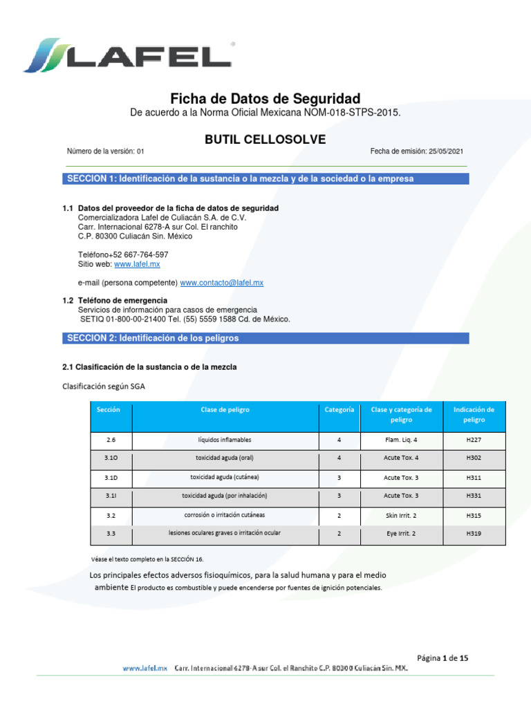Butil Cellosolve Hoja de Seguridadhds | PDF | Agua | Combustión