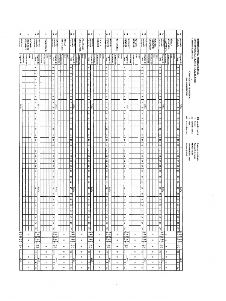 Foaie Colectiva de Prezenta Noiembrie 2023 | PDF