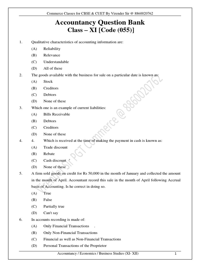 Accountancy Set (A) Class - Xi - Final | PDF | Debits And Credits ... Accountancy Set (A) Class - Xi - Final | PDF | Debits And Credits ...