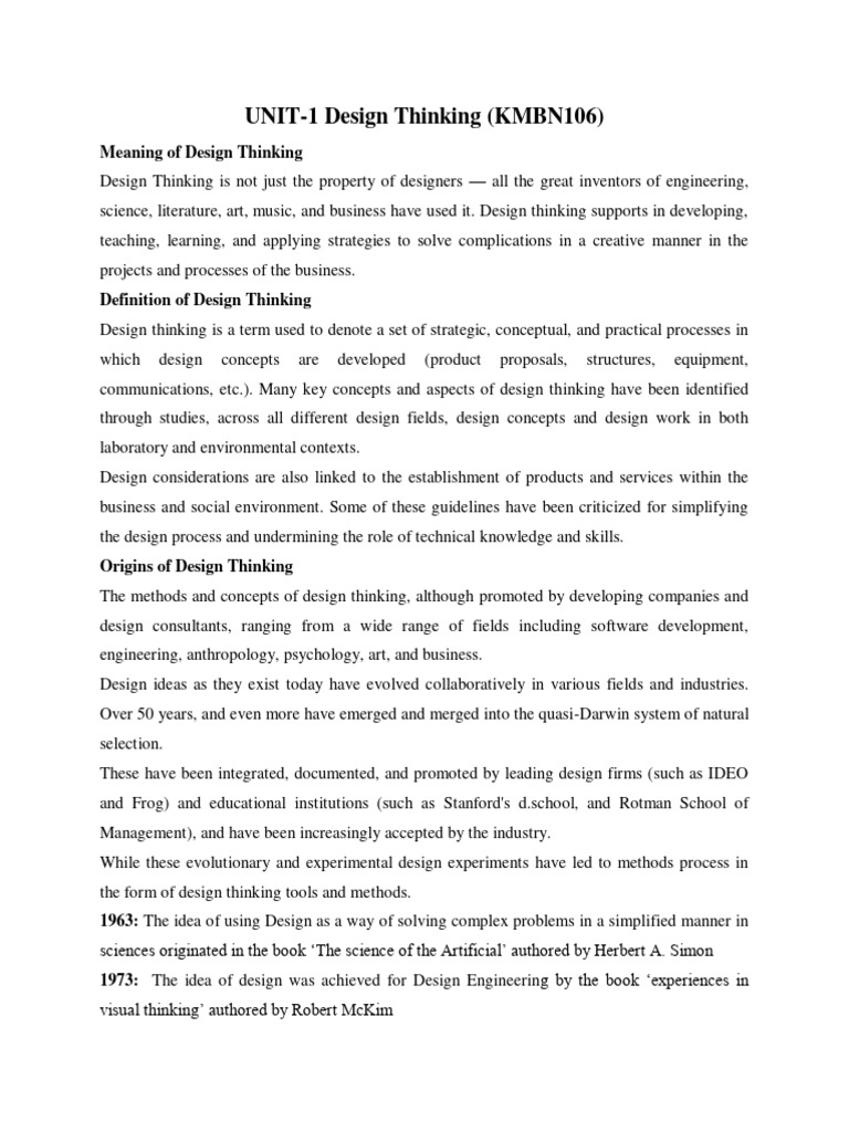 Design Thinking Notes Unit 1 | Download Free PDF | Design Thinking | Design