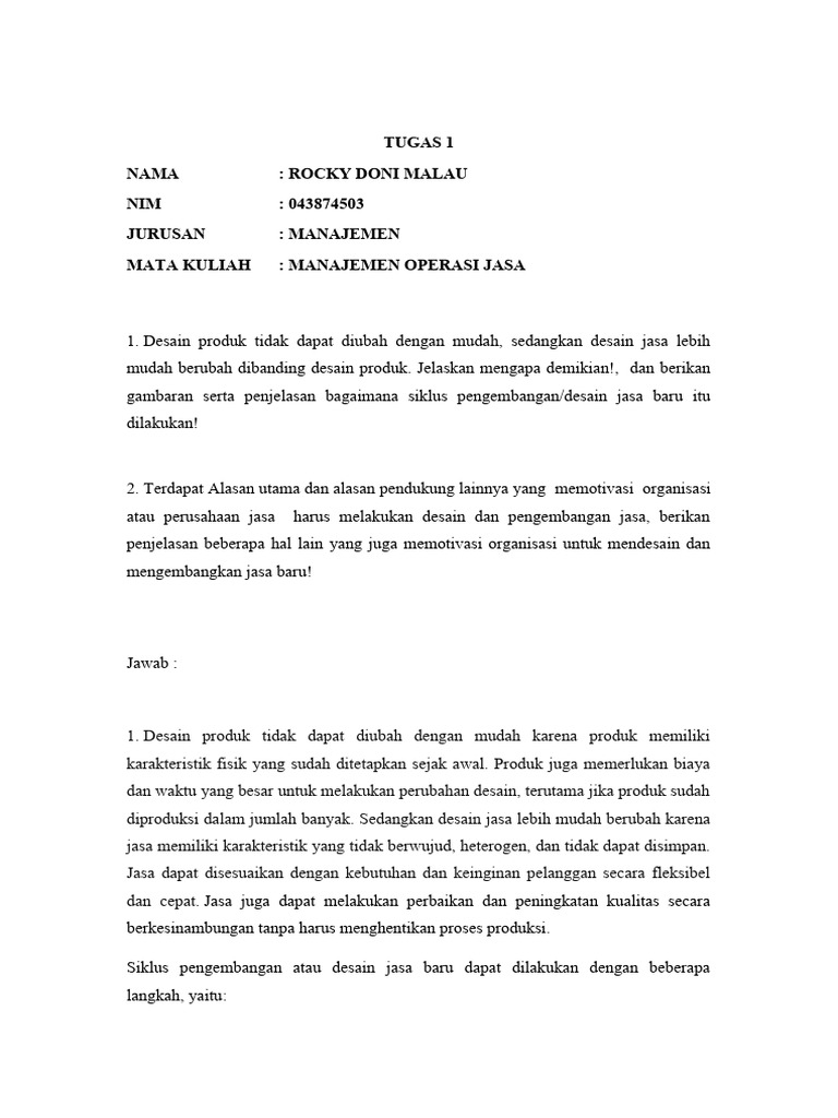 TUGAS 1 Manajemen Operasi Jasa EKMA4369 | PDF