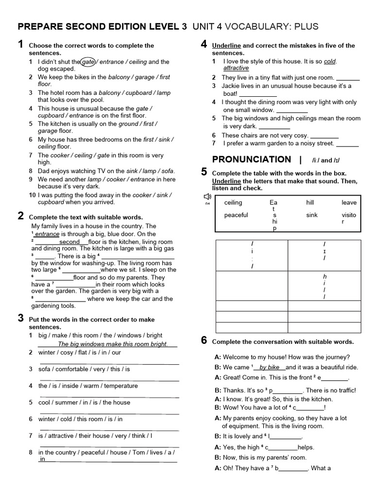 Vocabulary Unit 4, Prepare Second Edition | PDF | Room | Home