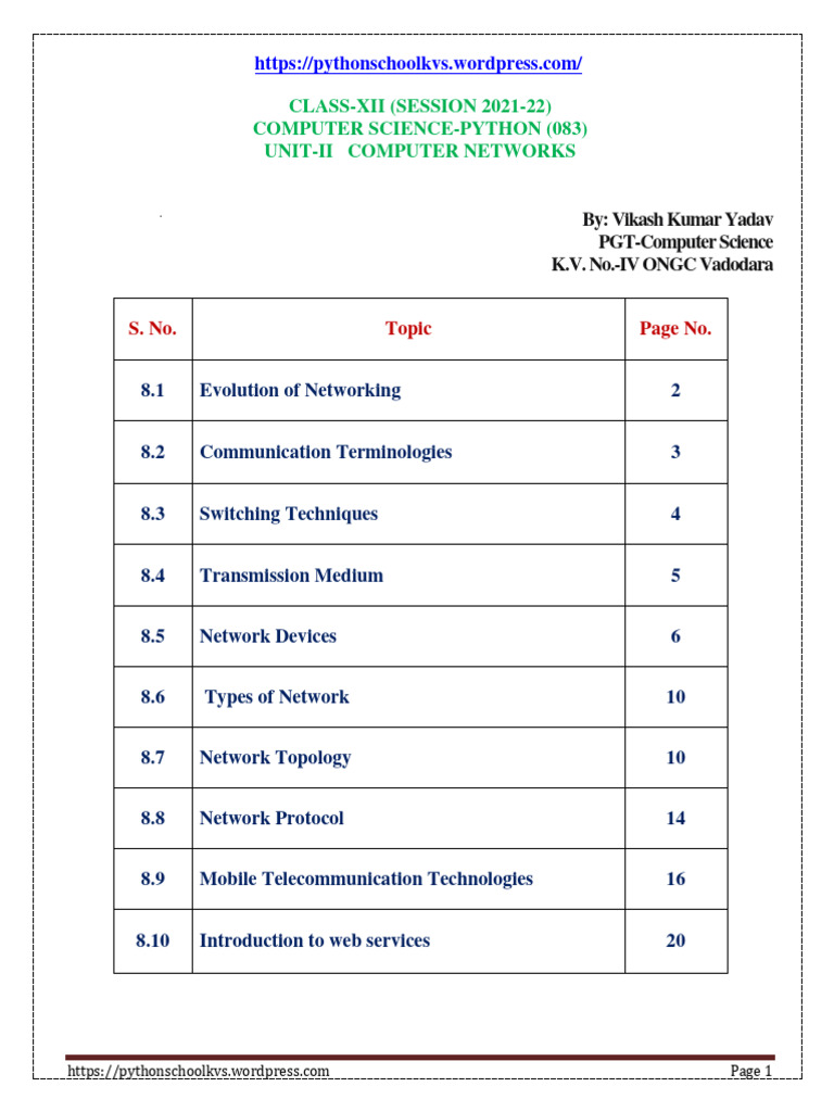 Class Xii Unit II Computer Networks 2021-22-1 | PDF | Computer Network | Network Topology