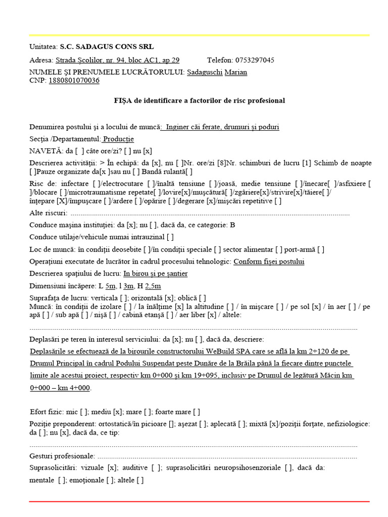 FISA - RISC SSM - Inginer Cai Ferate, Drumuri Si Poduri | PDF