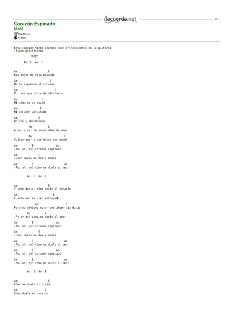 CORAZON ESPINADO, Maná - Acordes | PDF