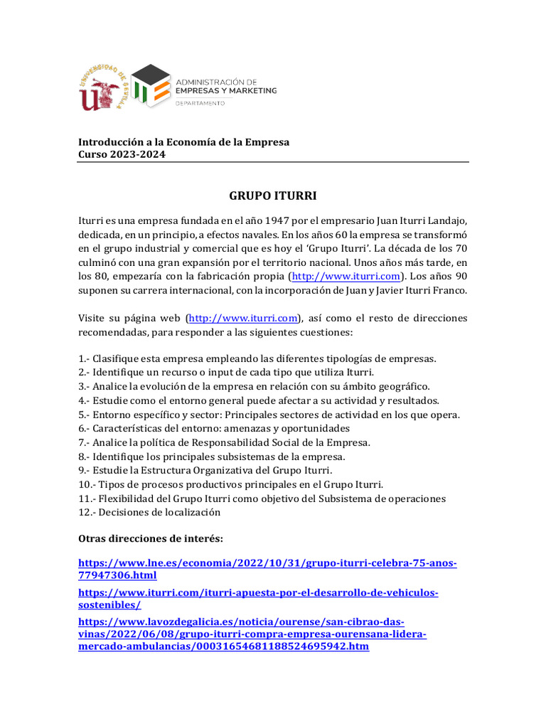 Iturri. Enunciado. 2023-2024 | PDF | Business | Economias