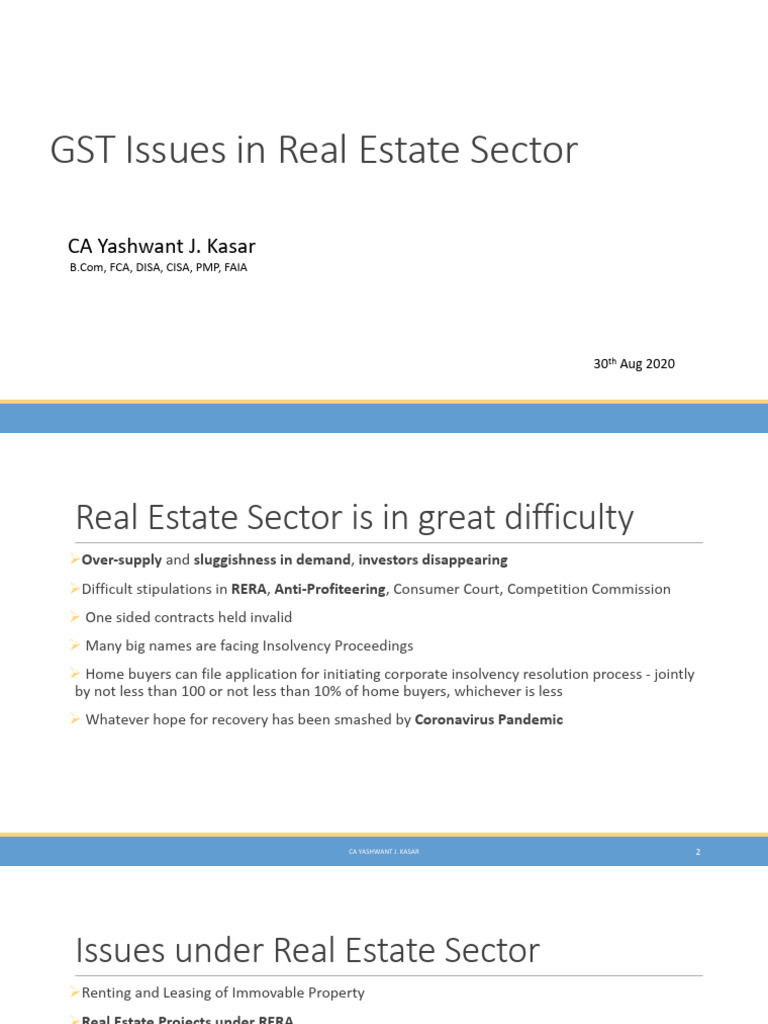 GST Issues Real Estate Sector Yashwant Kasar | PDF | Value Added Tax | Taxes