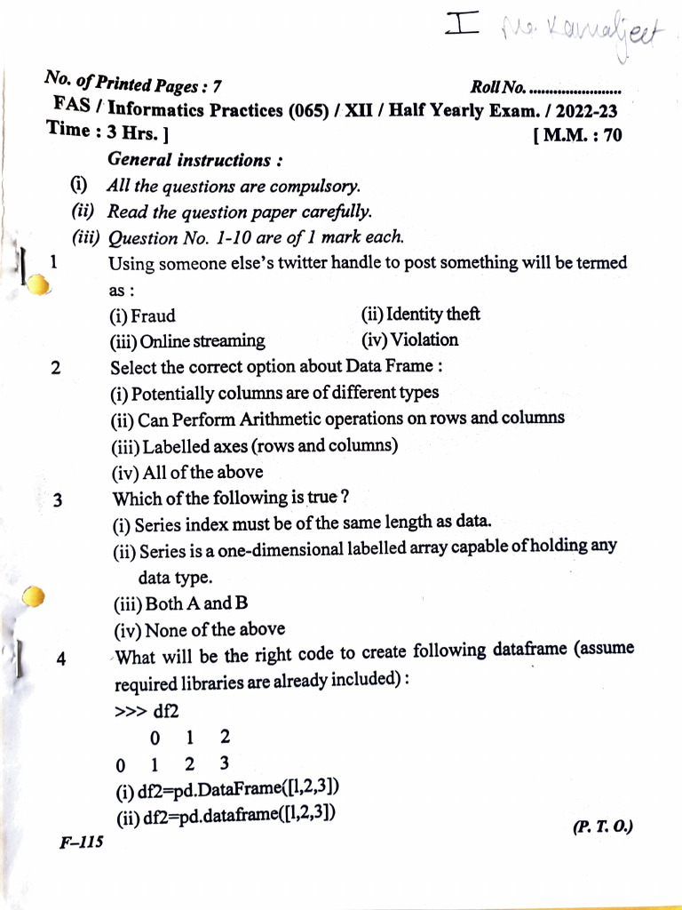 Informatics Practices XII Exam 2022-23 | PDF | Chart | Software Engineering