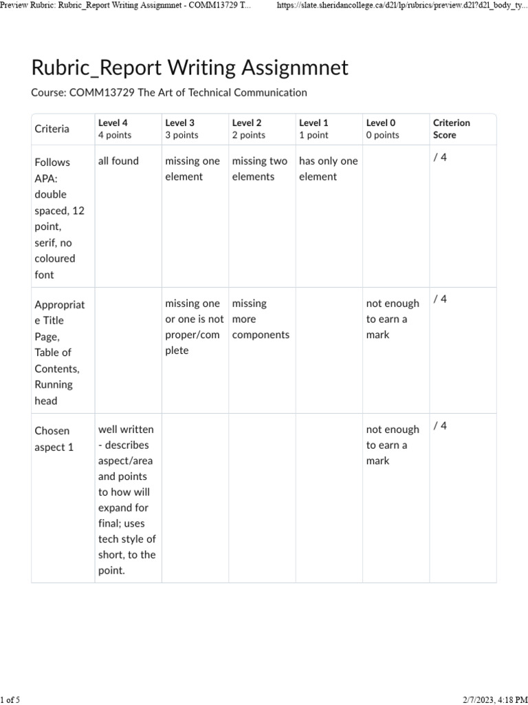 Rubric - Report Writing | PDF | Rubric (Academic) | Computing