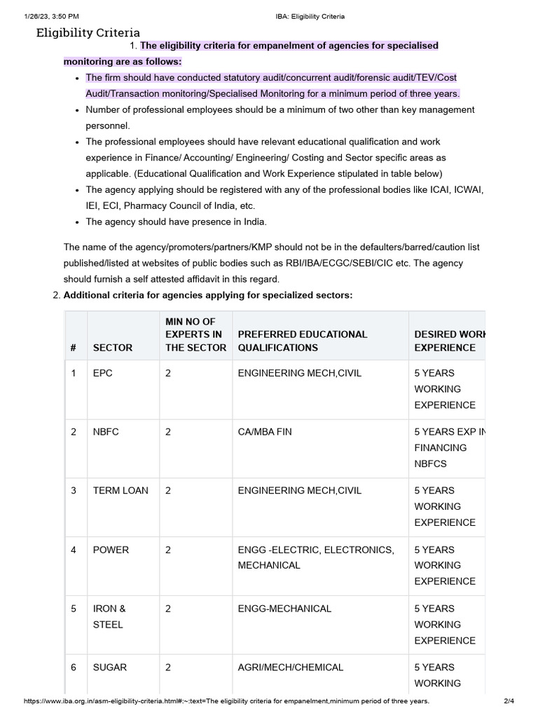 IBA - Eligibility Criteria | PDF | Economies | Business