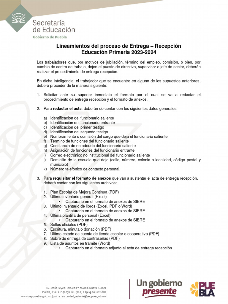 Lineamientos Del Proceso de Entrega Recepción DEP 2023-2024 (1) | PDF