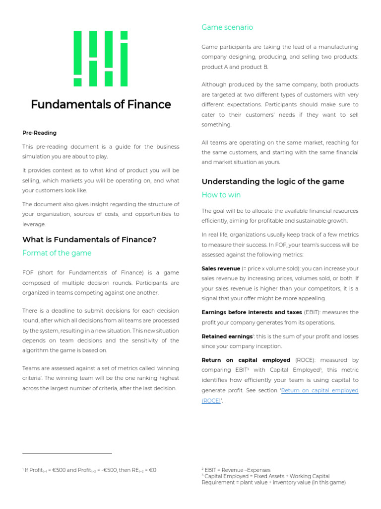 Harvard Finance Simulation Pre Reading Pdf Pricing Cost 