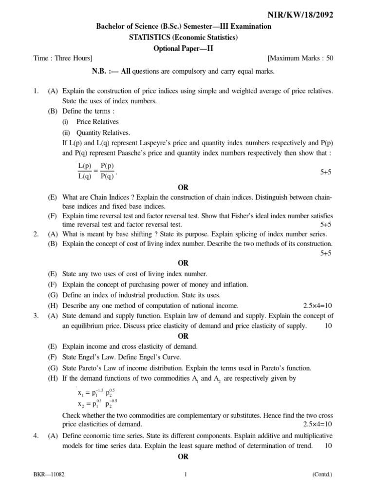 BSC 3 Sem Statistics Economic Statistics Winter 2018 | PDF | Cost Of Living | Price Elasticity ...