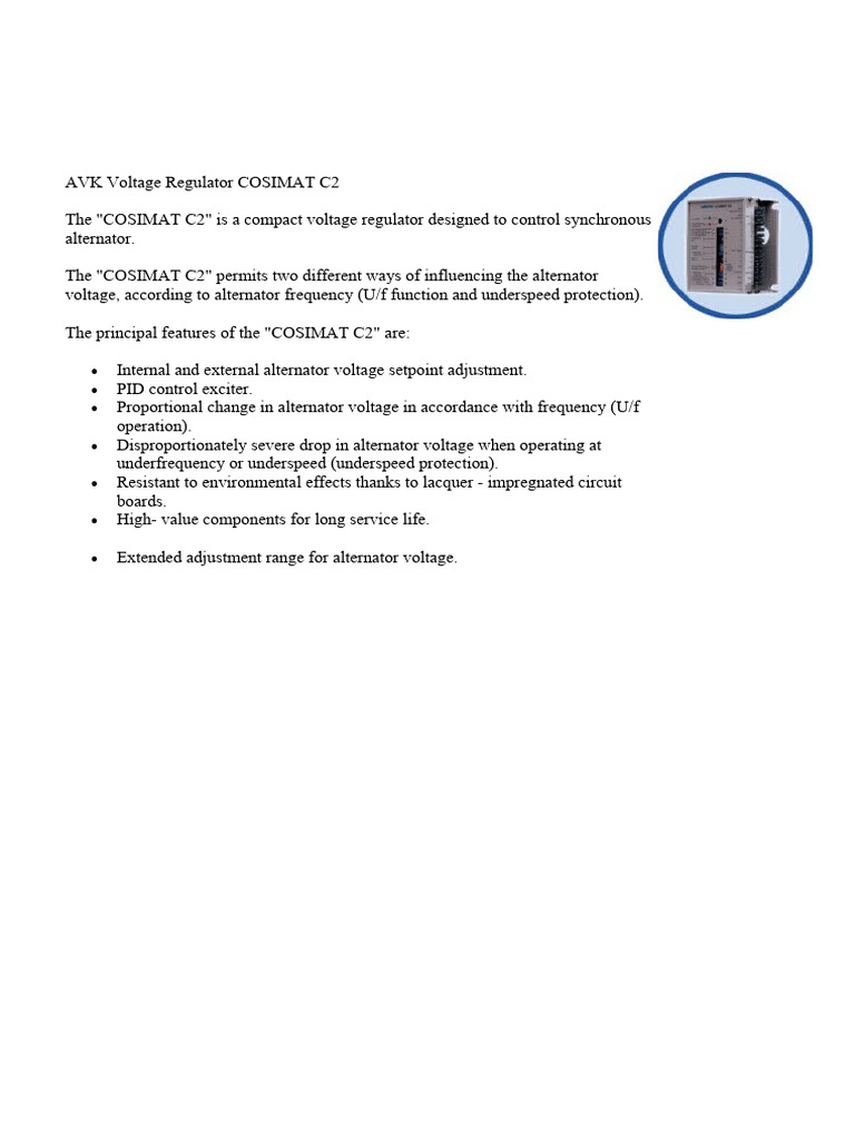 AVK Voltage Regulator COSIMAT C2 | PDF | Computers | Technology & Engineering