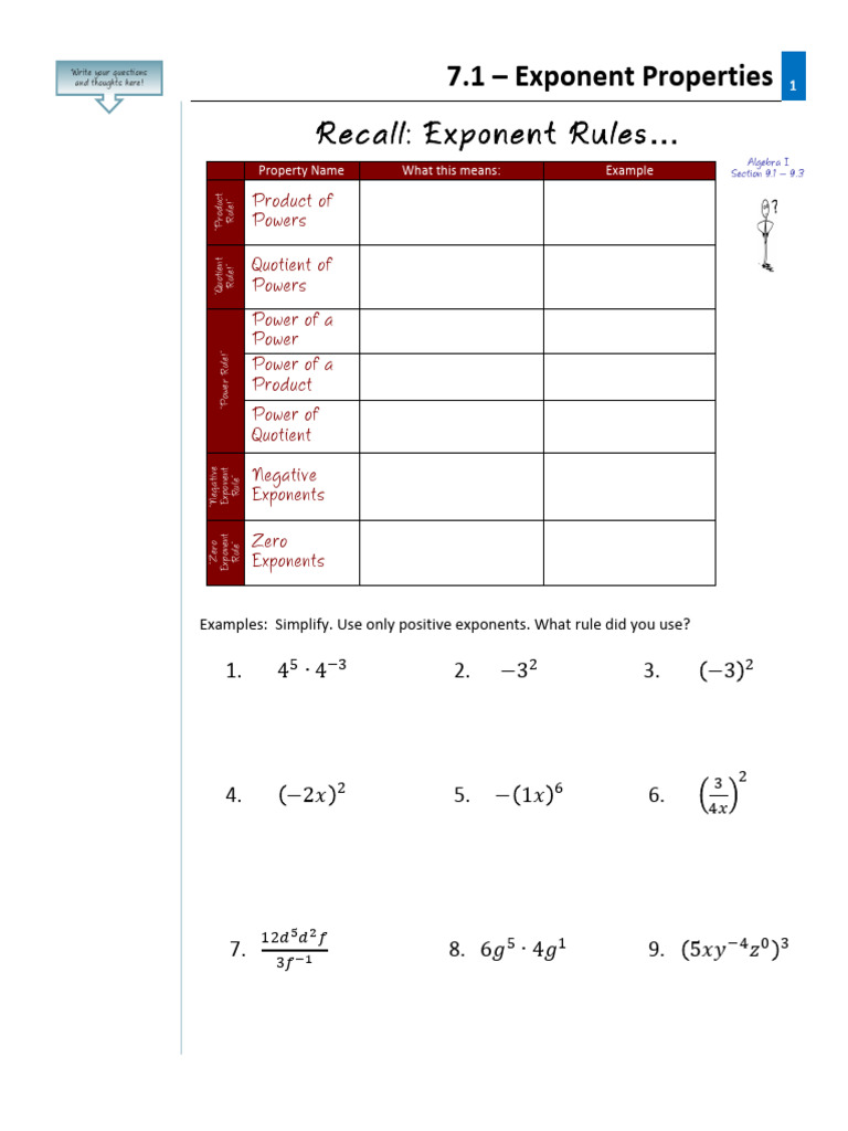 7.1 Exponent Properties | PDF | Exponentiation | Algebra