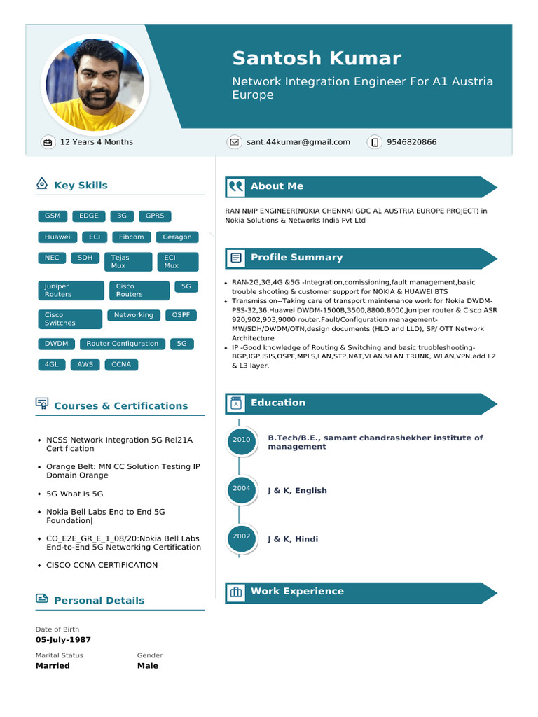 Santosh - Resume IP | PDF | Cisco Certifications | Router (Computing)
