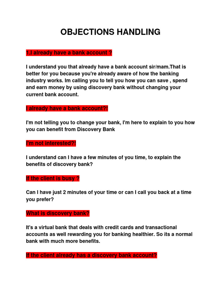 Objection Handling | Download Free PDF | Banks | Credit Card