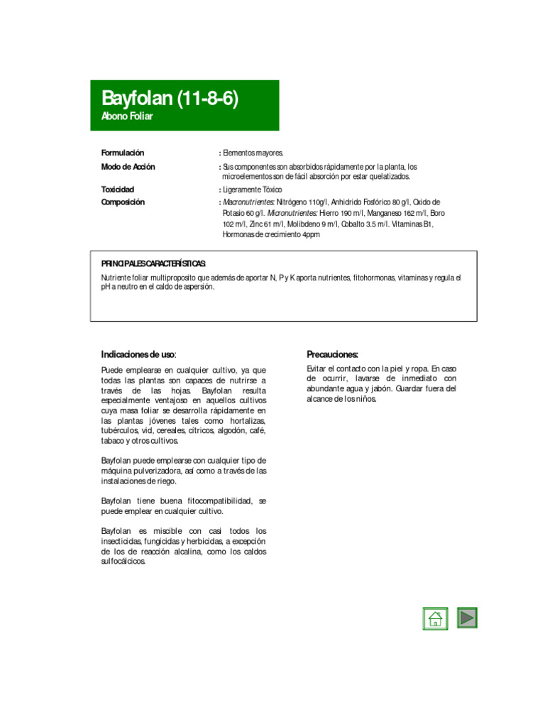 Bayfolan 11-8-6: Abono Foliar Eficaz | PDF | Fertilizante | Nutrición