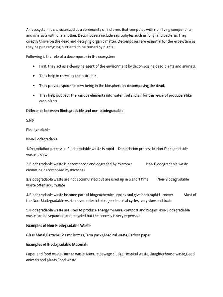 Environment Notes | PDF | Biodegradation | Waste