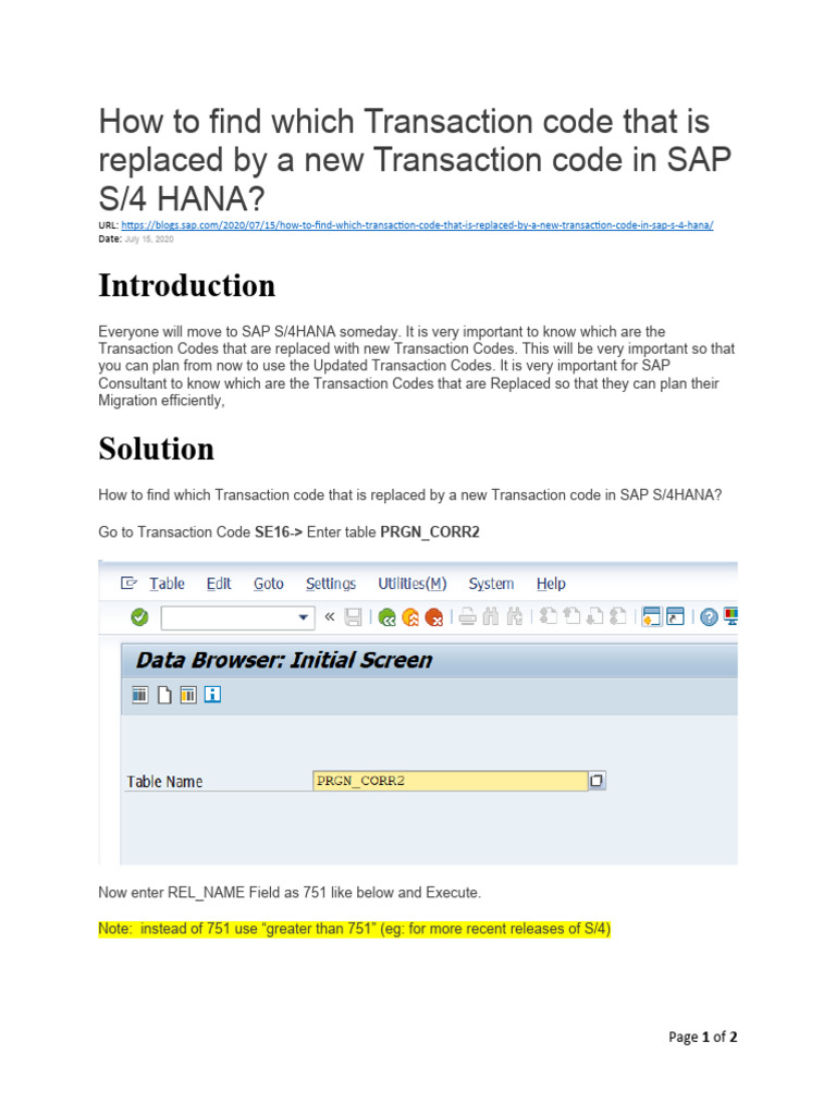 Blog - How To Find Which Transaction Code That Is Replaced by A New ...