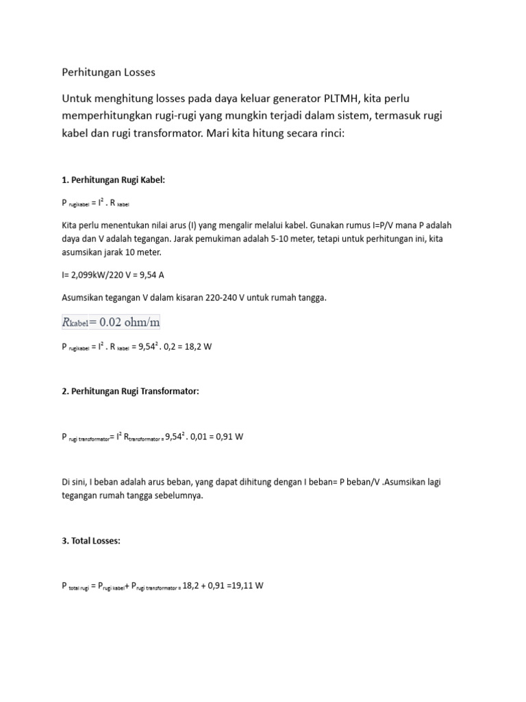 Rumus Perhitungan Rugi Daya Kabel | PDF