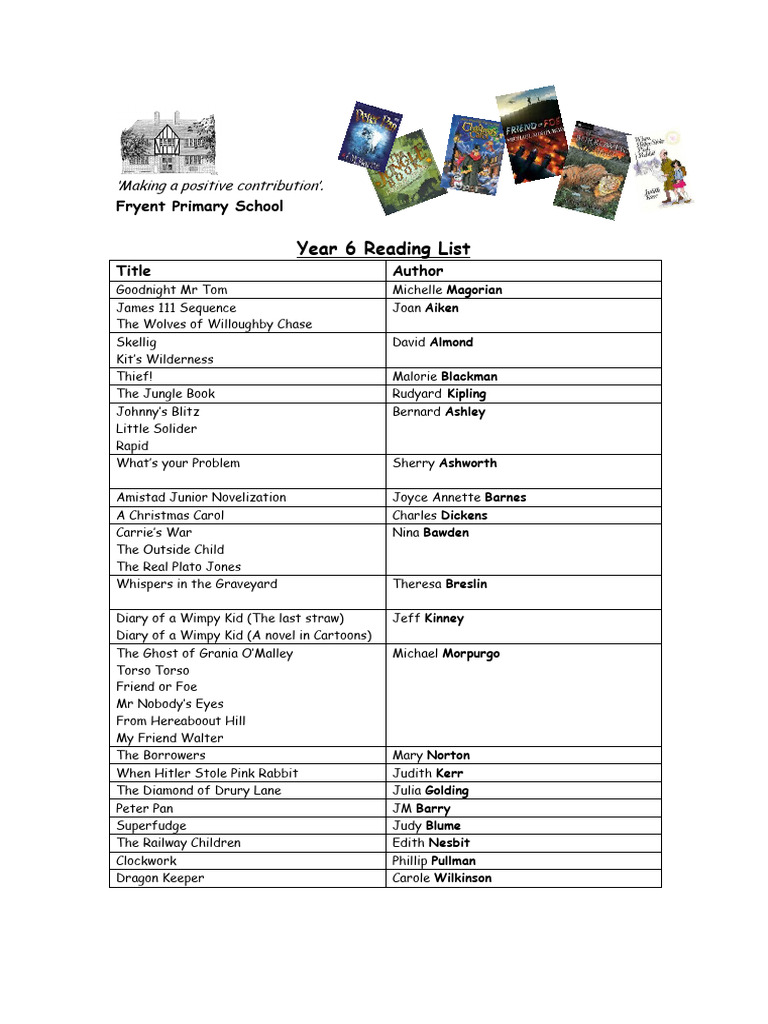 Reading - Lists - For Each Year Group | PDF | Children's Literature ...