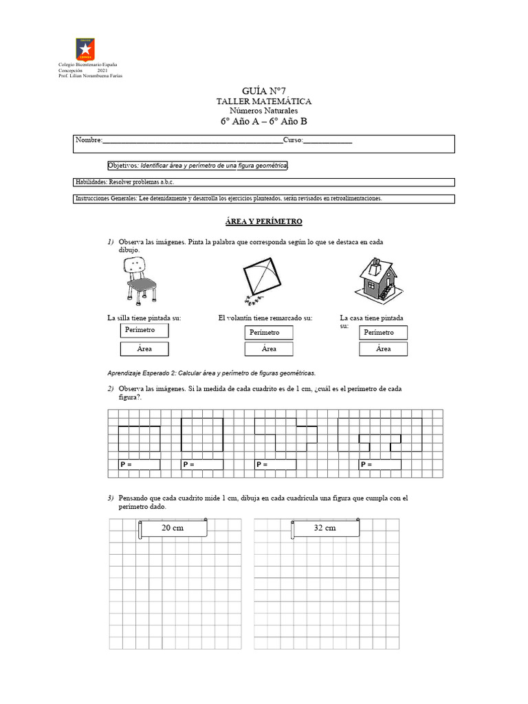 Taller de Área y Perímetro para 6° Básico | PDF