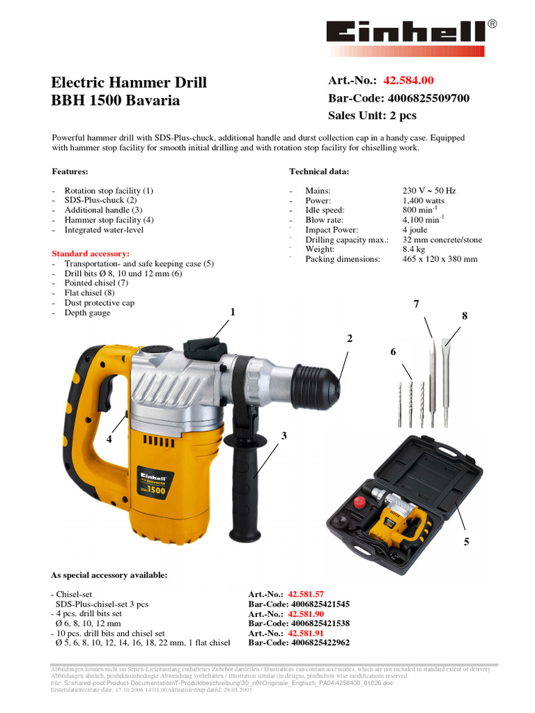BBH 1500 | PDF | Drill | Equipment