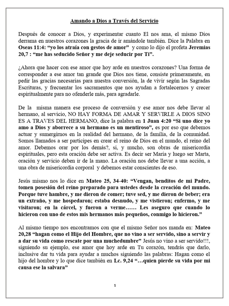 Amando a Dios a Través del Servicio | PDF | Oración | eucaristía
