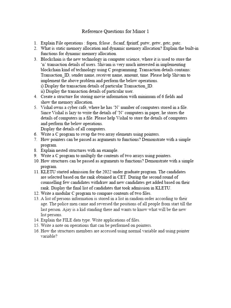 Reference Questions For Isa Pdf Pointer Computer Programming Computer File