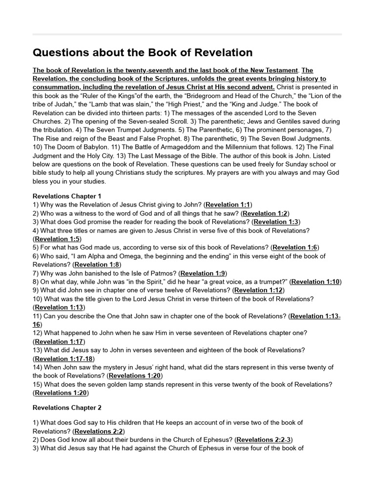 Questions on the Book of Revelation | PDF | The Beast (Revelation ...