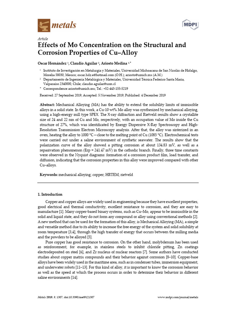 Effects of Mo Concentration On The Structural and | PDF | Corrosion | Molybdenum