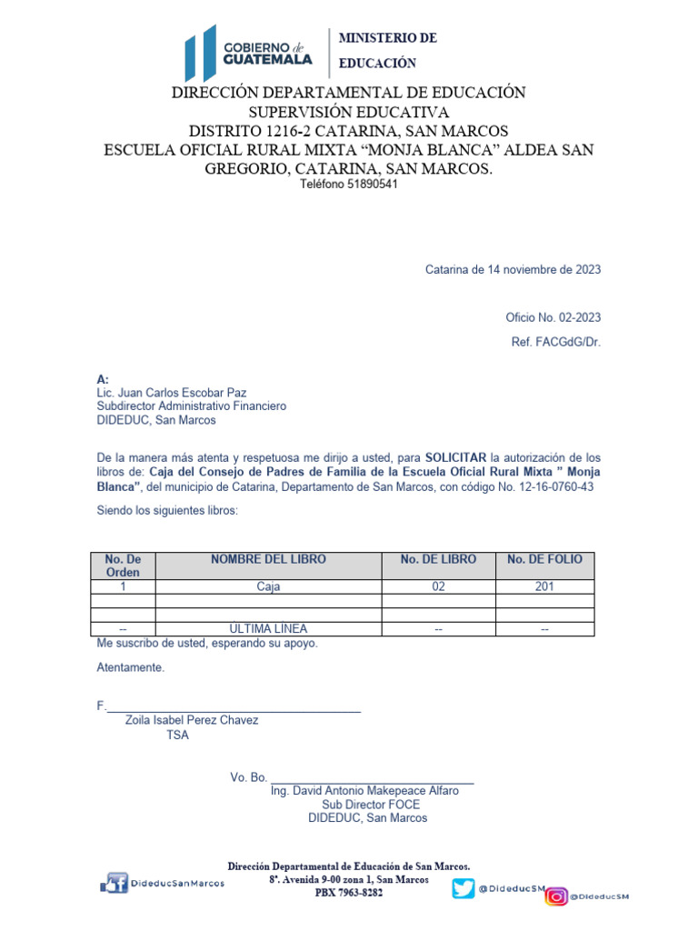 Oficio para Autorizacion de Libros 2023 | PDF