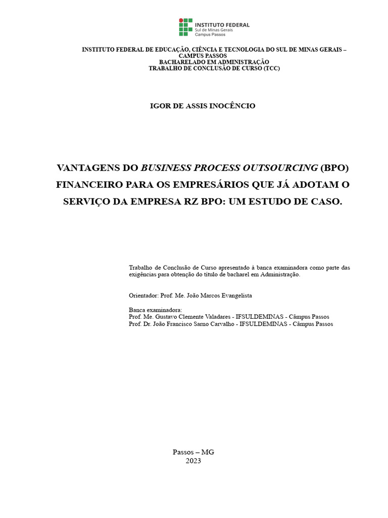 TCC Versão Final Igor de Assis Inocêncio | PDF | Gestão de recursos ...