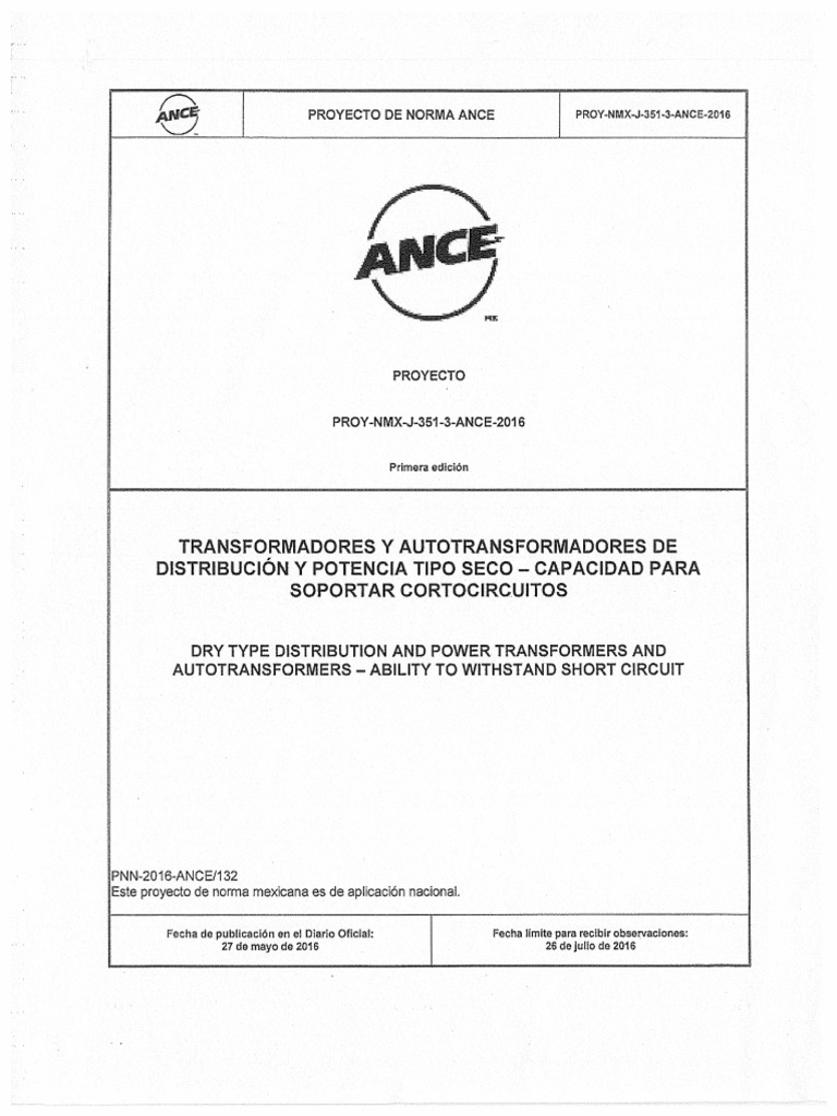 NMX J 351 3 Ance 2016 | PDF | Transformador | Inductor