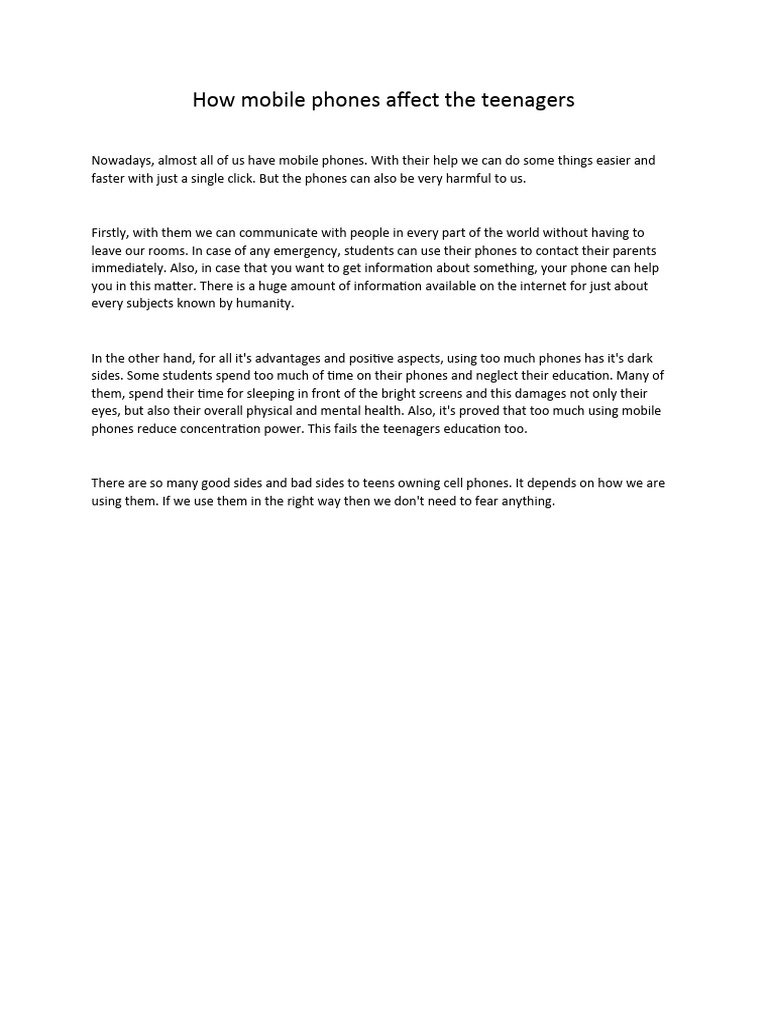 How Mobile Phones Affect The Teenagers | PDF