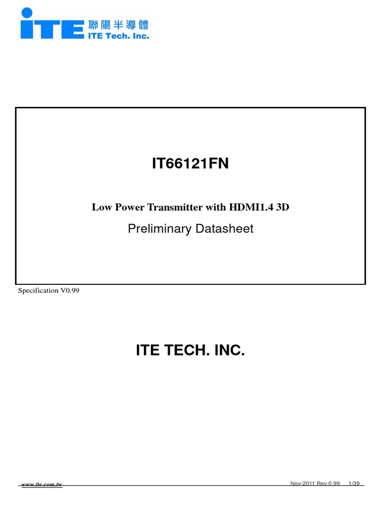 IT66121FN | PDF | Hdmi | Microcontroller