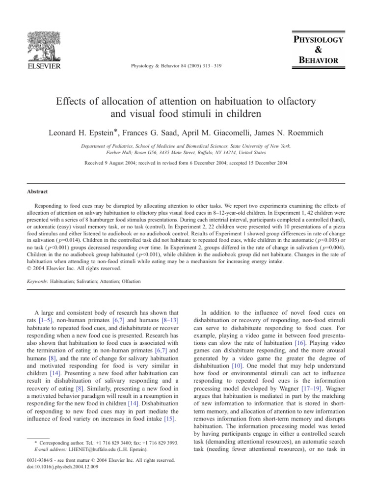 Paper 3 Effects of Allocation of Attention On Habituation To Olfactory and Visual Food Stimuli ...