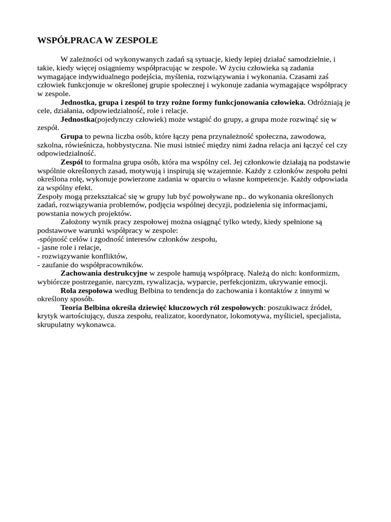 Wspólpraca W Zespole | PDF