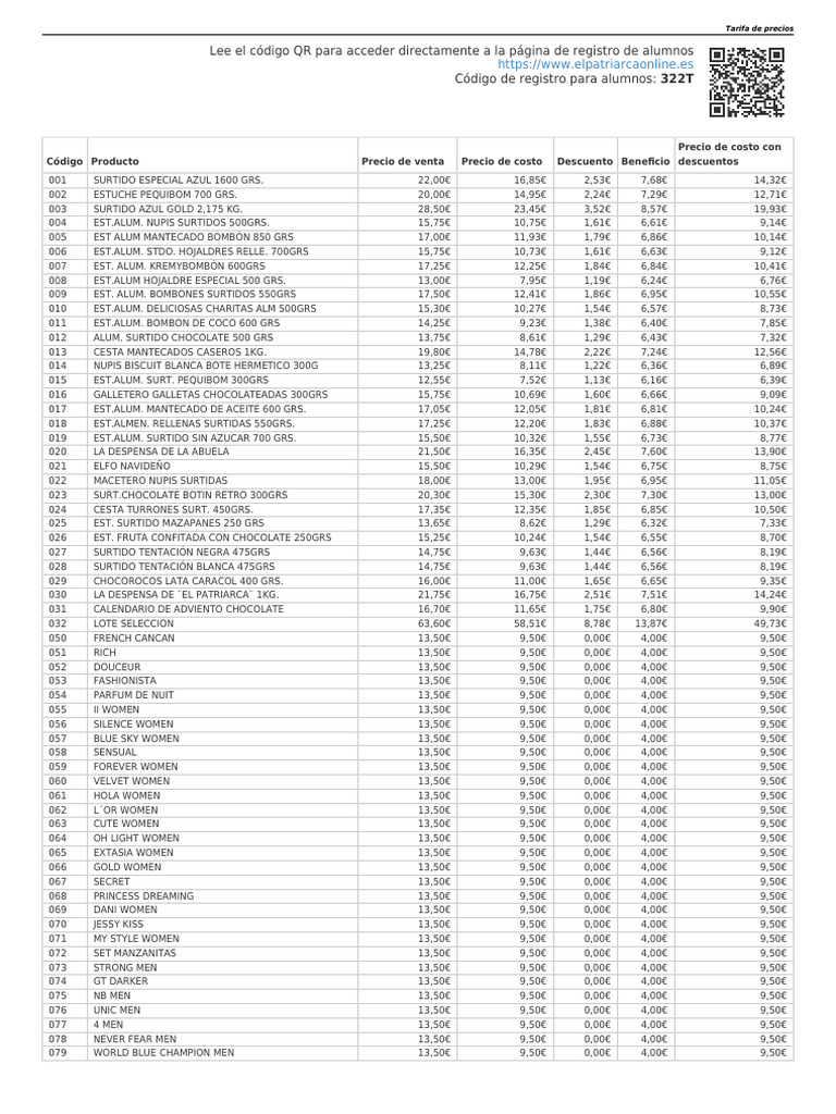 Tarifa de Precios | PDF | Cocina, comidas y vino | Bienestar
