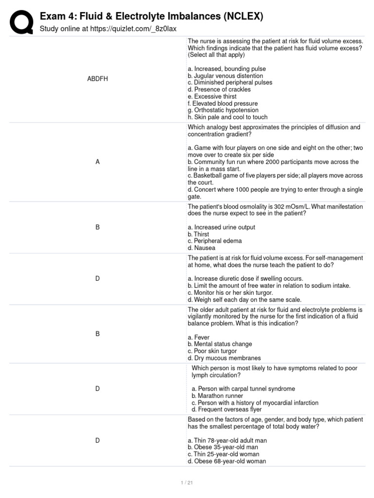 Fluid and Electrolyte Imbalances | PDF | Lymph | Dehydration