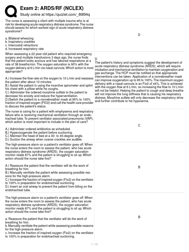 Ards - RF Nclex | PDF | Respiratory System | Lung