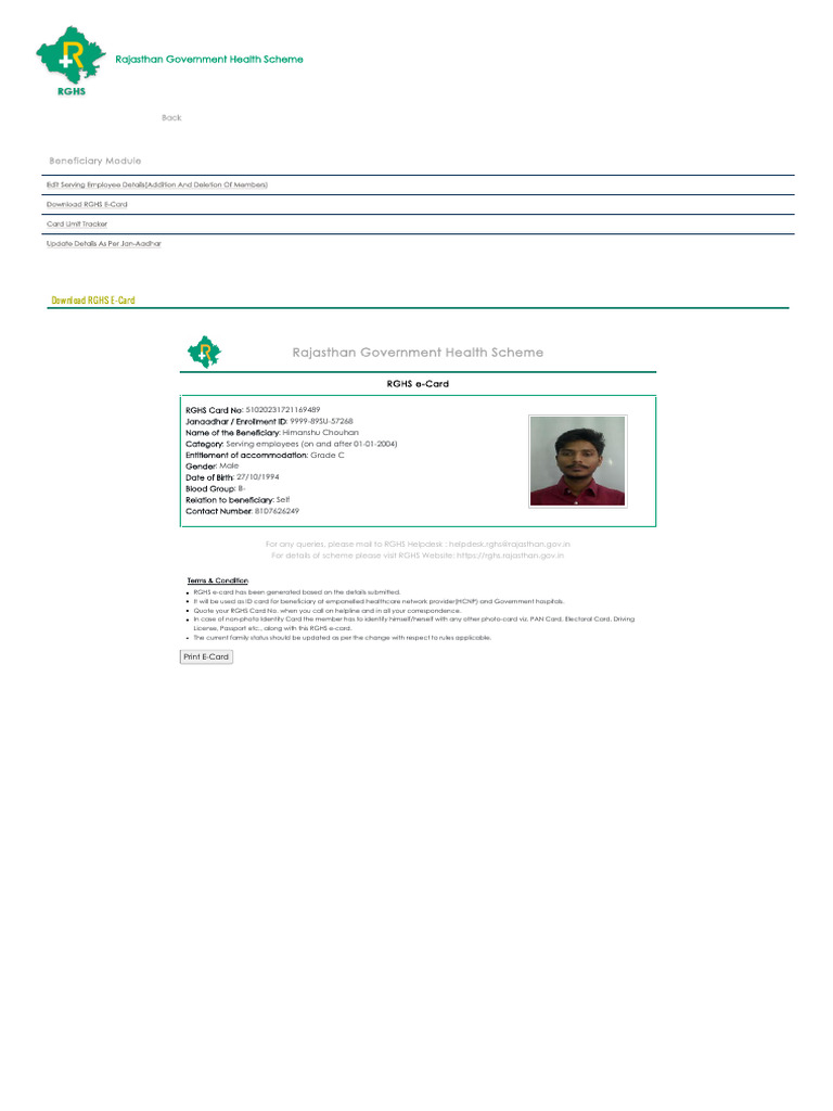 Rajasthan Government Health Scheme | PDF | Identity Document ...