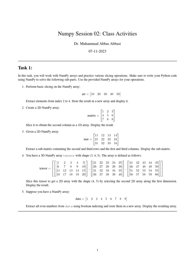 Class_Activities_Numpy_Session_02-2 (1) | PDF | Matrix (Mathematics) | Rgb Color Model