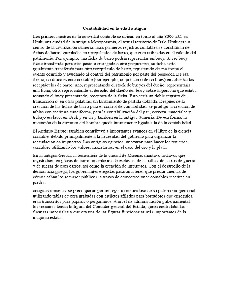 Contabilidad en la edad antigua | PDF | Contabilidad | Sumeria Contabilidad en la edad antigua | PDF | Contabilidad | Sumeria