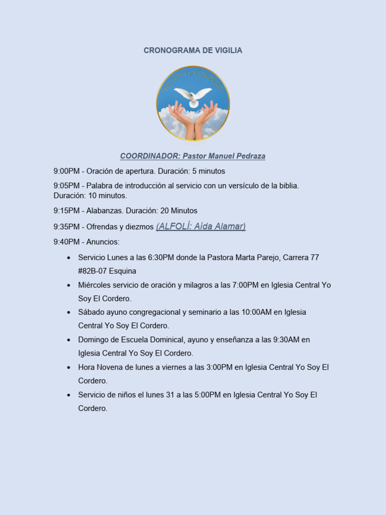 Cronograma de Vigilia | PDF