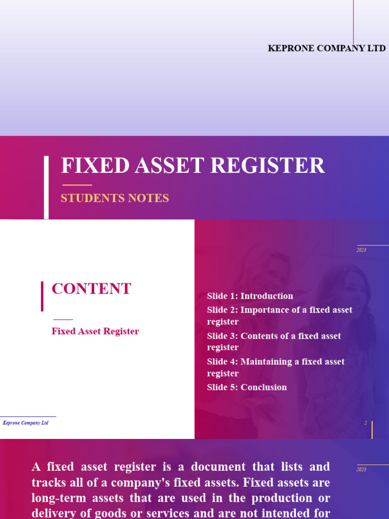 Fixed Asset Register Notes | PDF | Depreciation | Fixed Asset