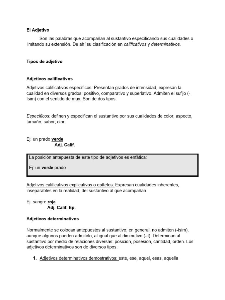 El Adjetivo | PDF | Adjetivo | Sintaxis