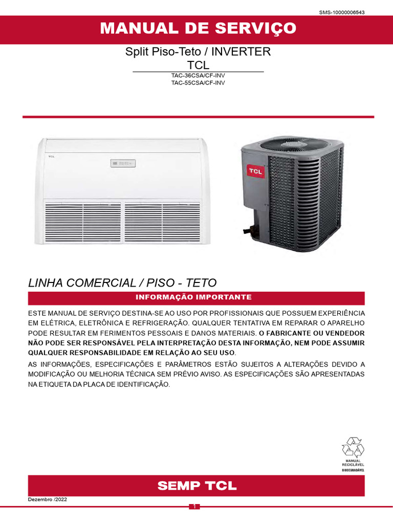 Manual Catalogo Piso Teto Inverter TCL | PDF | Placa de circuito impresso | Alternador de ...