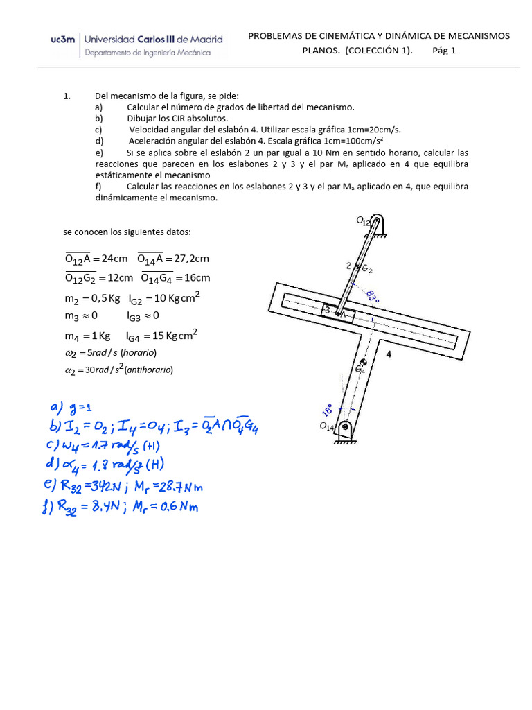 TD tema 4-5. CIN Y DIN MECANISMOS PLANOS Enonce Correction | PDF | Cinemática | Aceleración